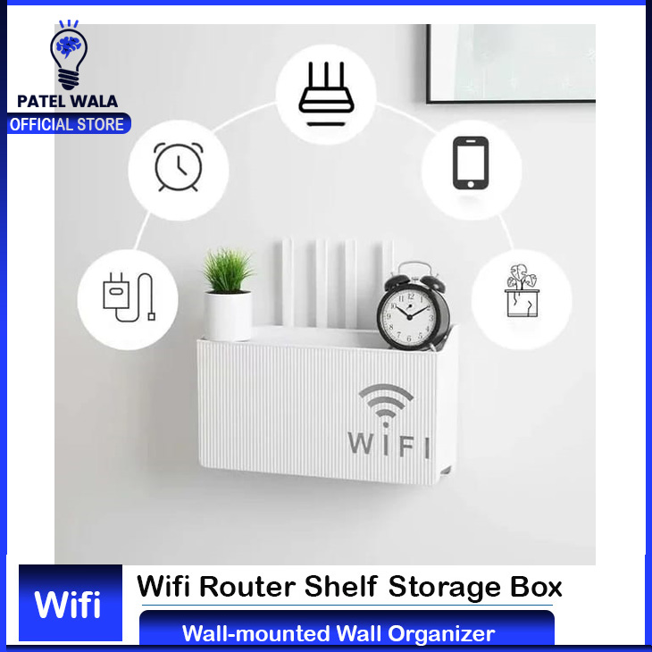 (White) Wireless WiFi Router Shelf Storage Box - Wall-Mounted Organizer ...