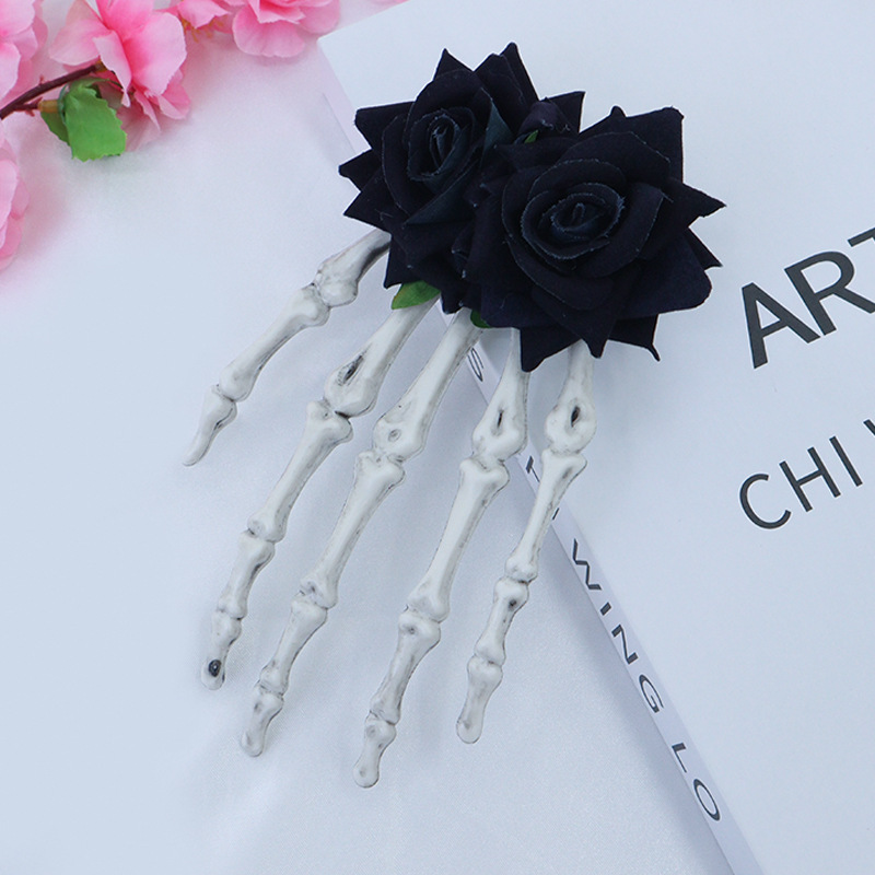 SF Halloween Skeleton Palm Headpiece Gothic Simulation Rose Lace ...