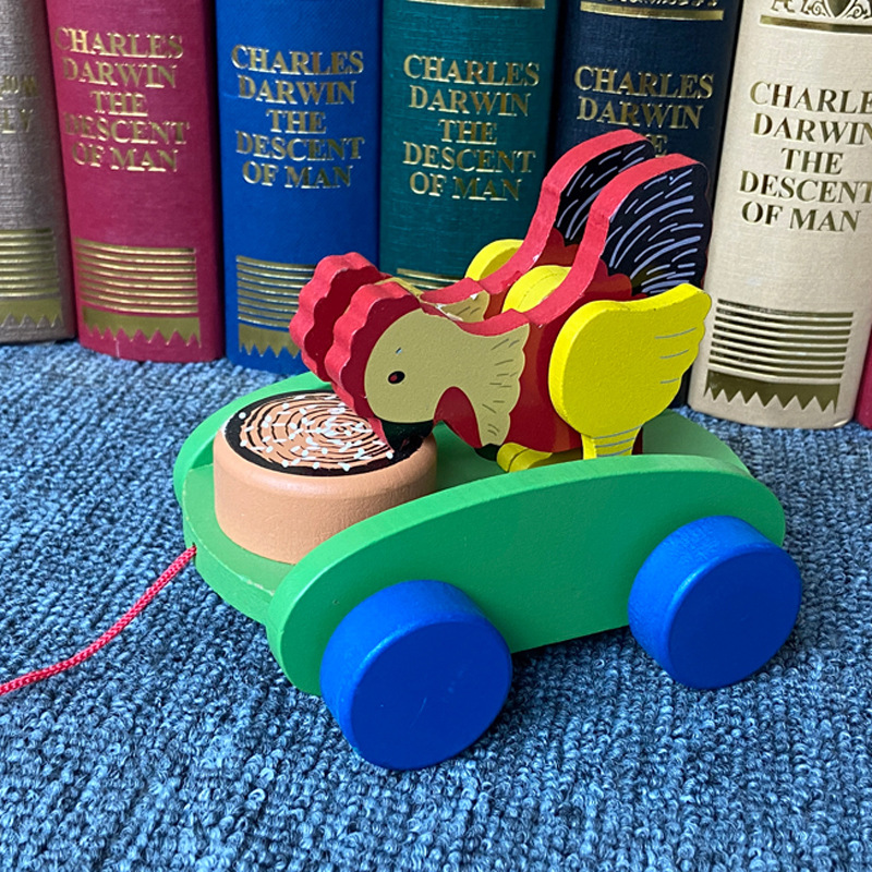 Wooden Pull Line Trolley Trailer Baby Walker Cart Bear Knock Drum ...