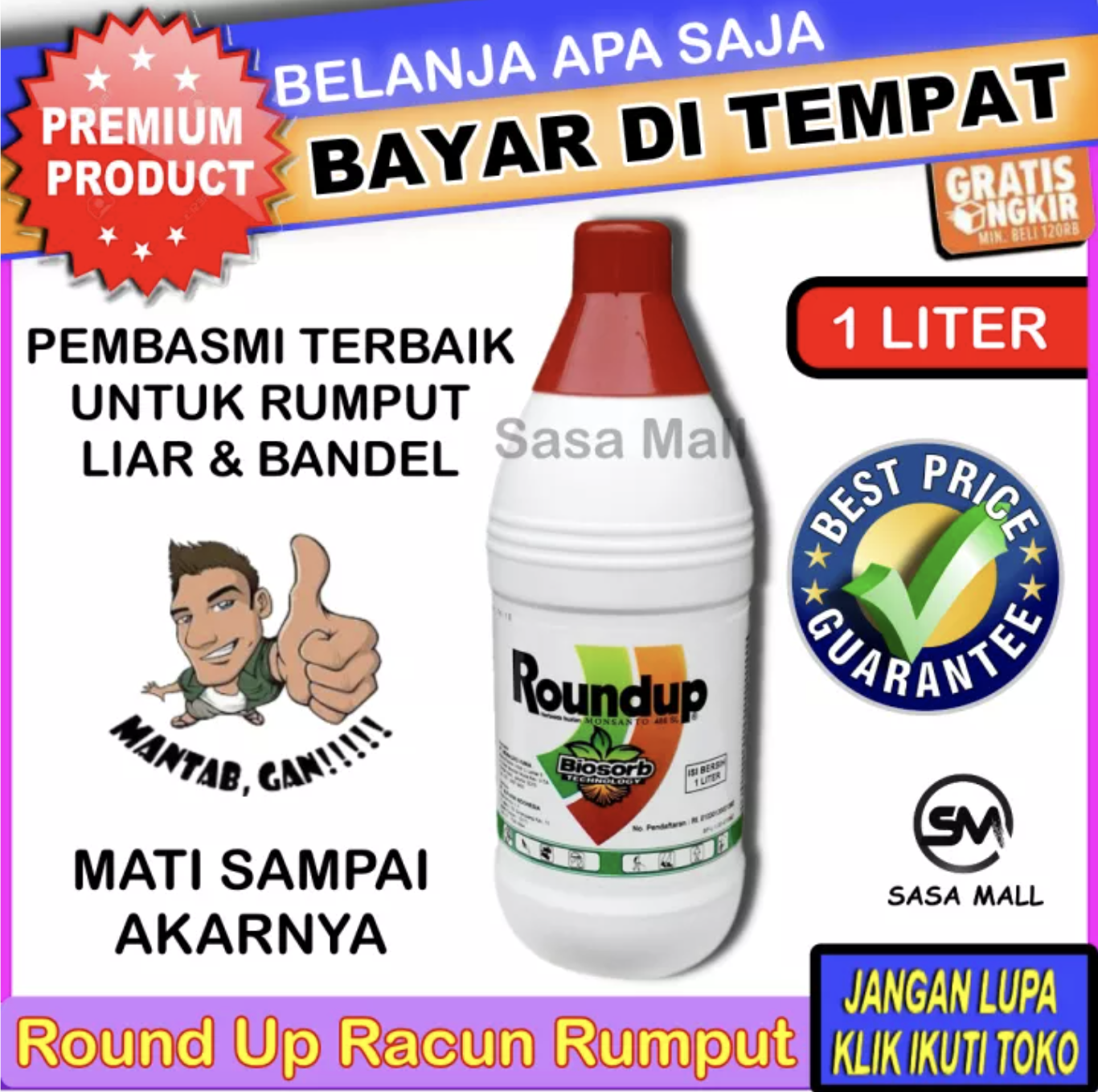 ROUND UP Obat Pembasmi Rumput Ukuran 1 Liter Basmi Rumput Liar Hama ...