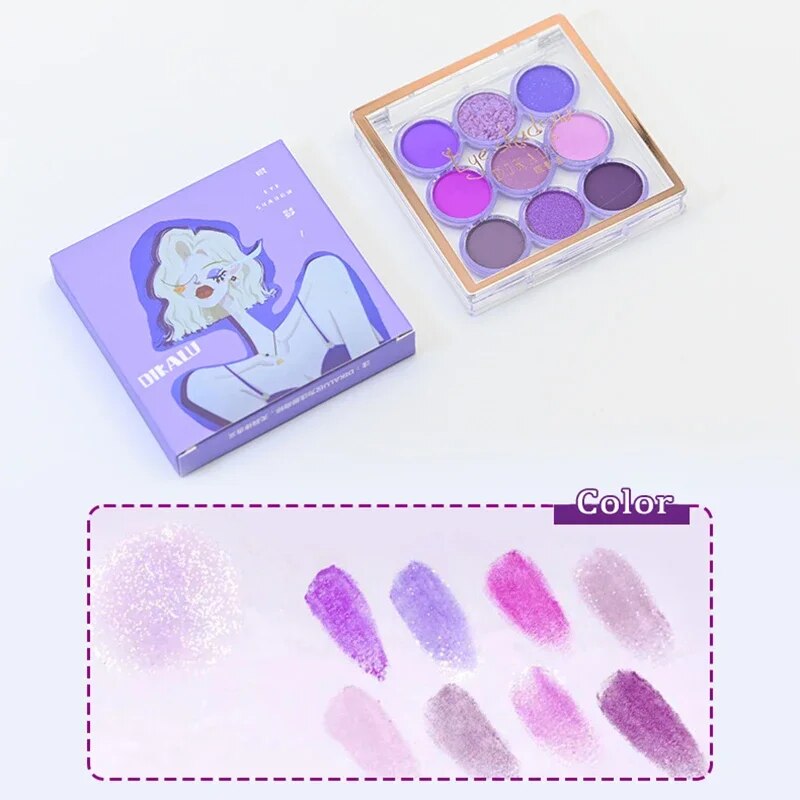 9 Colors Makeup Party Eyeshadow Pallete Shiny Purple Eye Shadow Palette ...