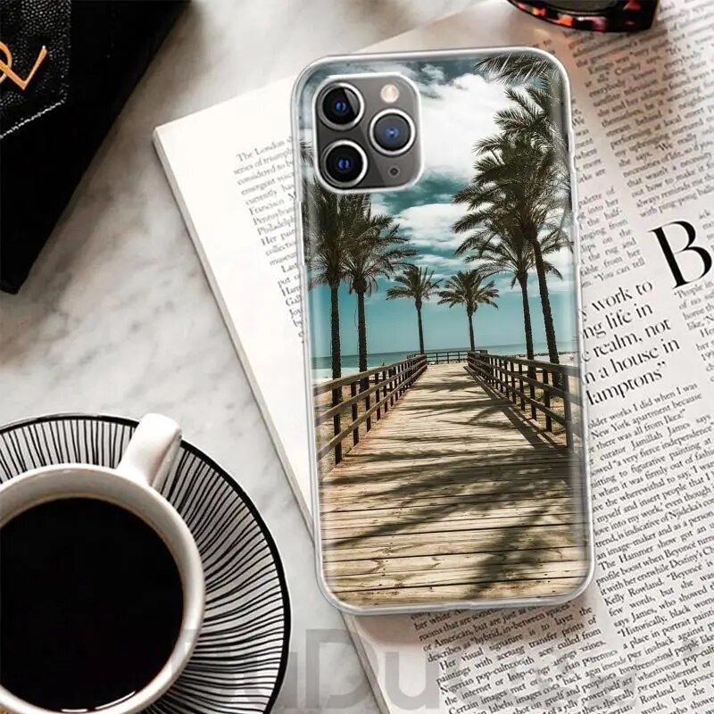 Summer Beach Sunset Sea Palm Tree Cover For iPhone 11 14 13 Pro 15 + 12 ...