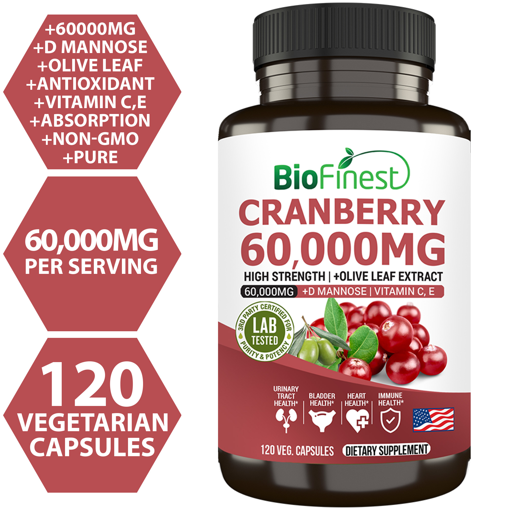 Biofinest Cranberry 60000mg Extract Supplement - Extra Strength D ...