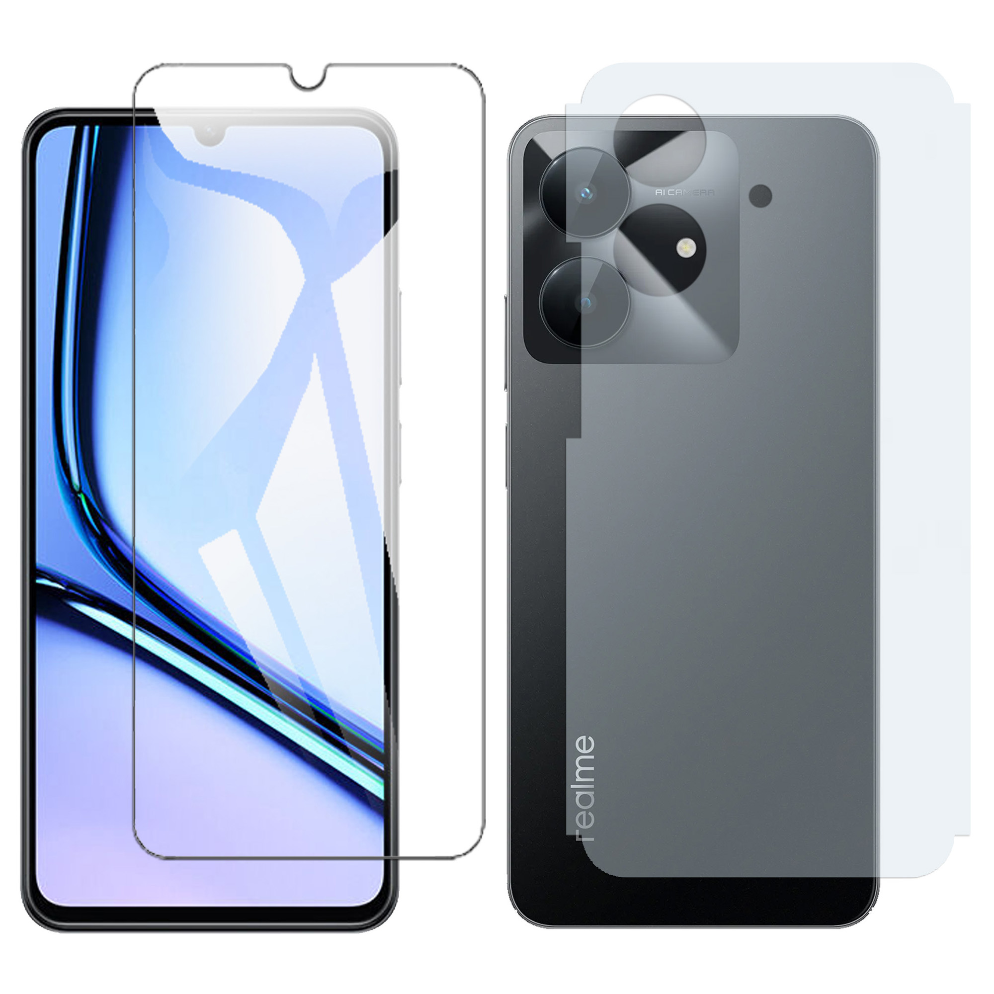 Realme Note 60x Glass Protector Polish Screen Tempered + Back Protector ...
