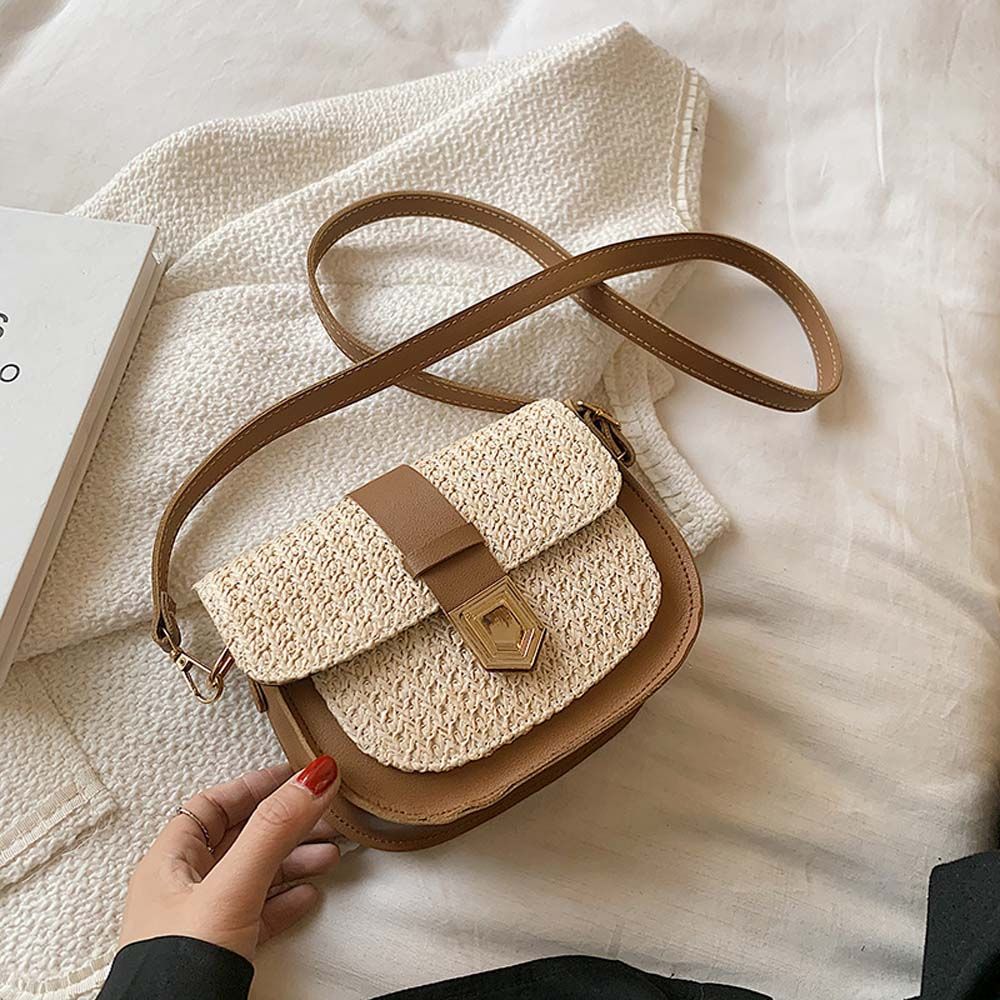 FHDFH วินเทจหรูหราสำหรับกระเป๋าสะพายไหล่ของเด็กผู้หญิงฟางกระเป๋าเอกสาร ...