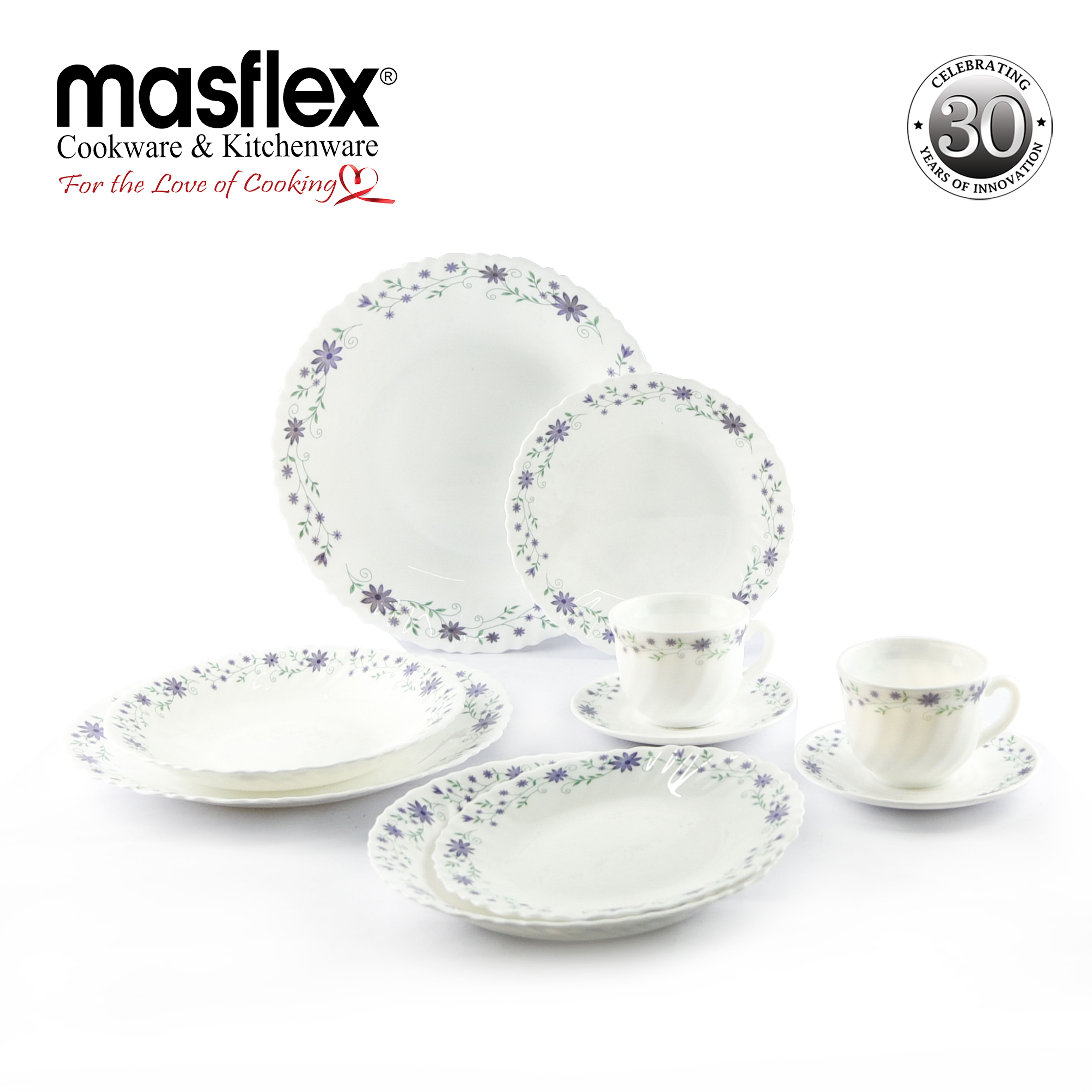 Masflex 10 piece Opal Dinnerware Set in Lavender Made of Tempered Glass ...