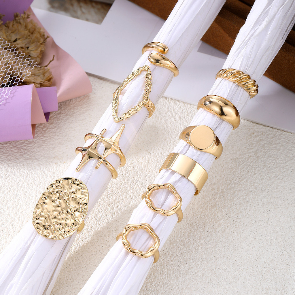 10Pcs/Set Exaggeration Retro Metal Lava Lines Geometry Irregular ...