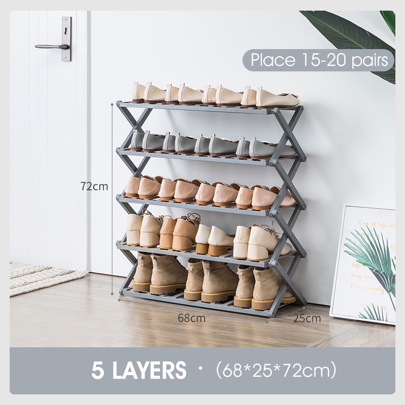 HXR Foldable Multi Layer Doorway Bamboo Shoe Rack Wooden Shoes Storage ...