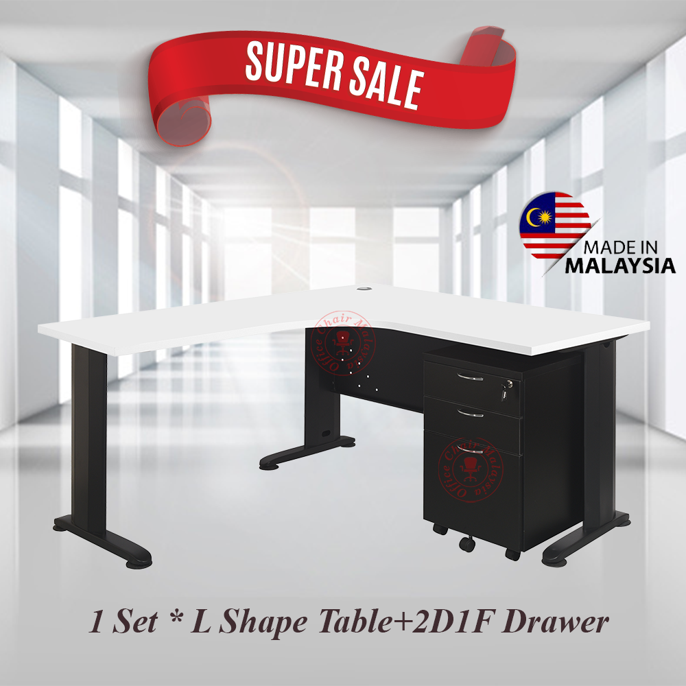 L-Shape Office Table with 2D1F Drawers / Home Office Desk / Office ...