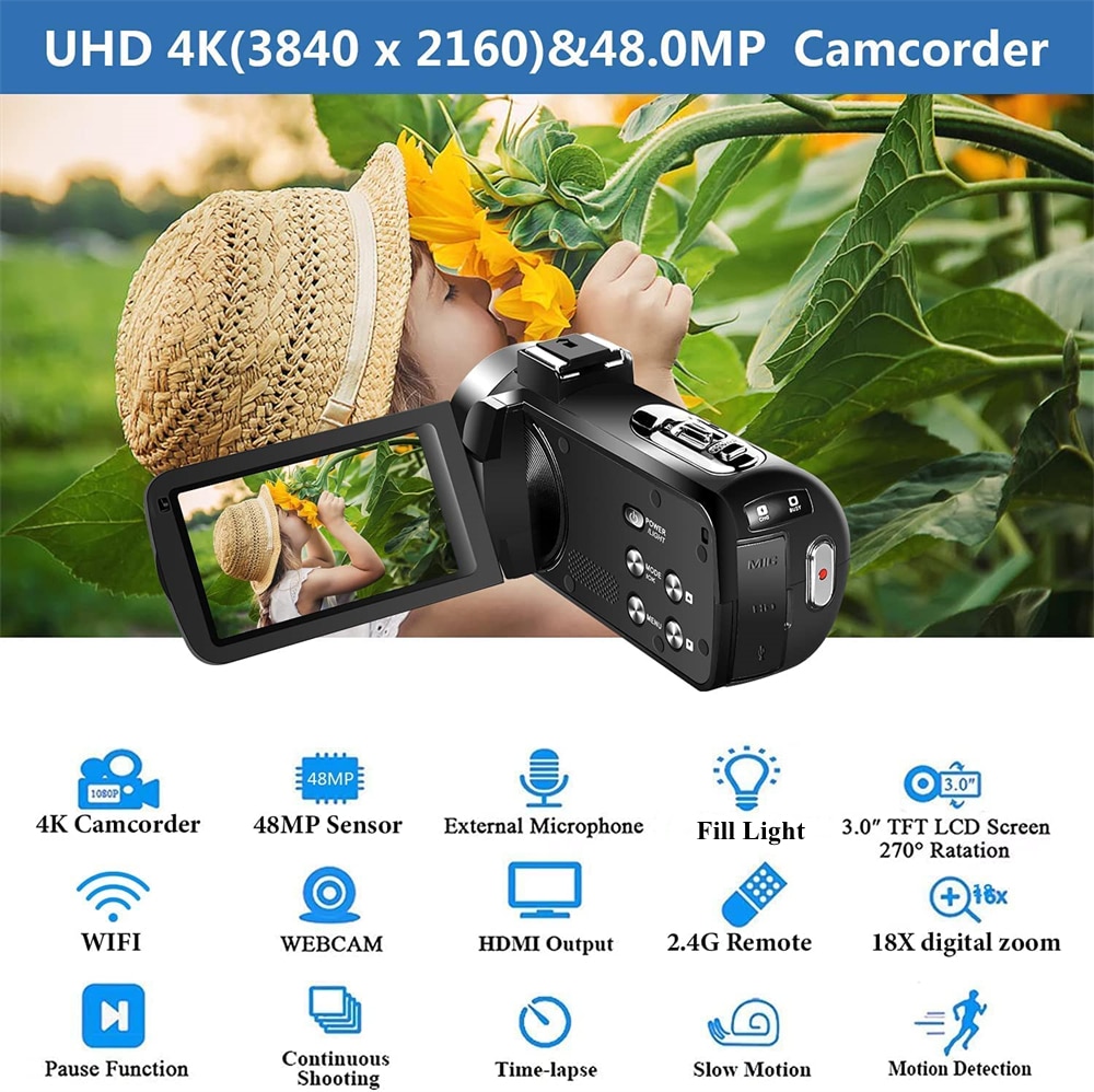 4K Professional Camcorder WIFI Digital Video Camera For Youtube ...