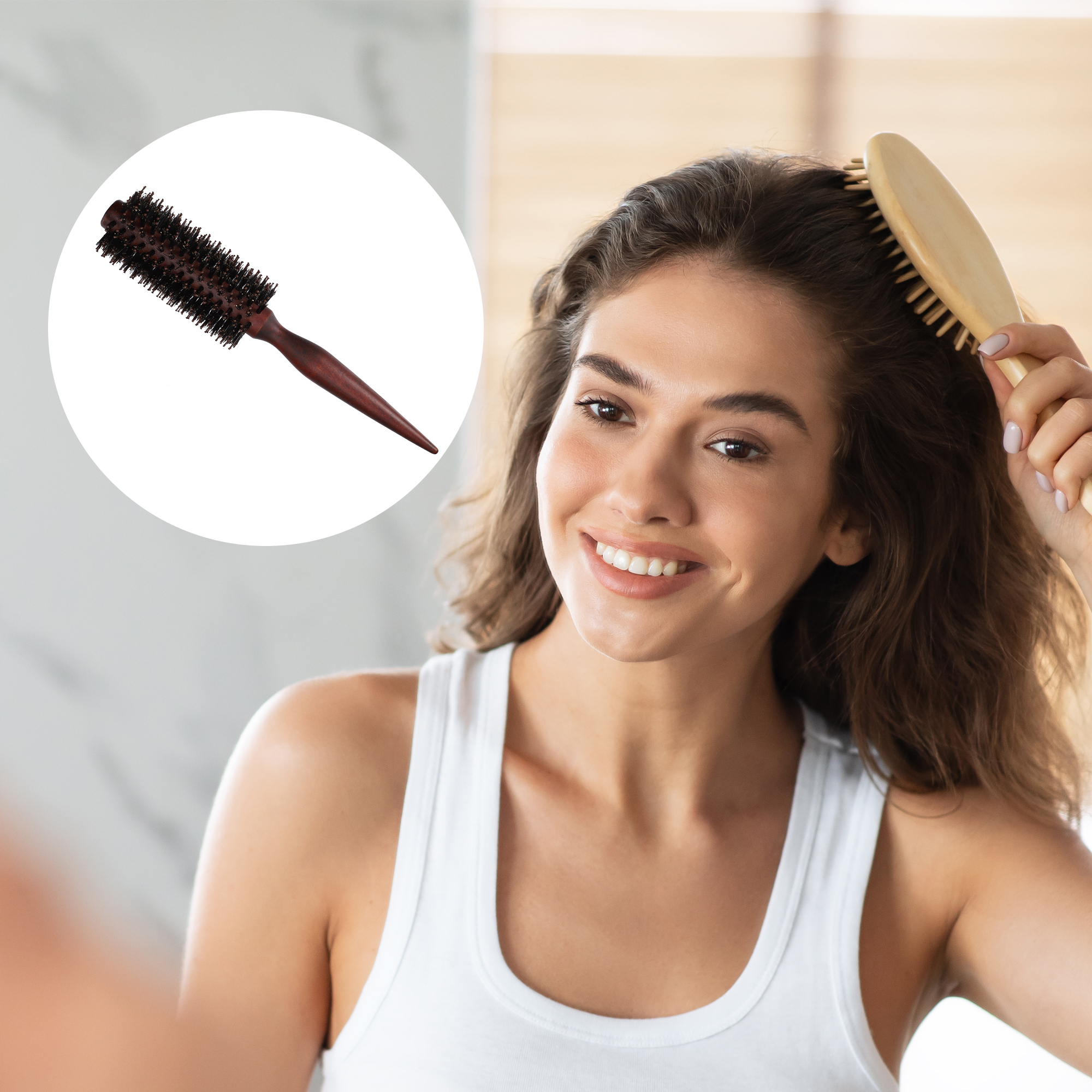 VOCOSTE Professional Hair Roller Round Combs Wood Handle Bristle Hair ...