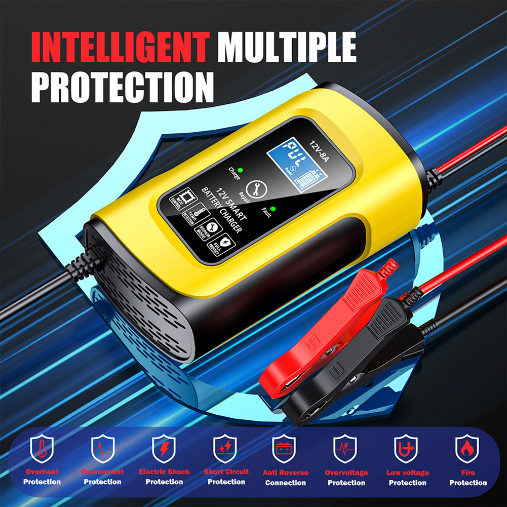 12V 8A Car Battery Charger 3 Stage Charging Intelligent Battery Charger ...