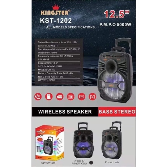 Kingster KST-1202 Portable Wireless Bluetooth Speaker 12inch with FREE ...