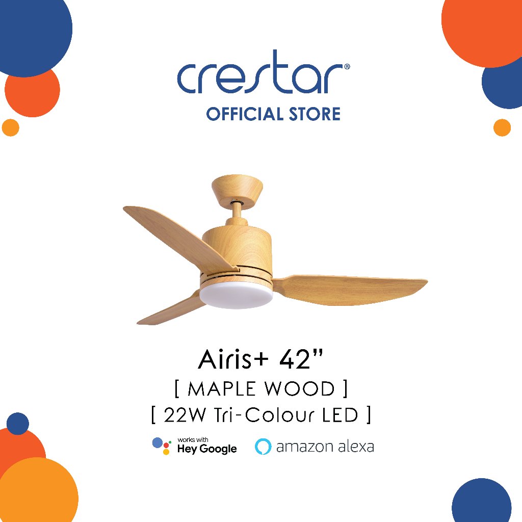 Crestar Airis Ceiling Fan with LED Light + Remote Control 3 Blade 33 ...