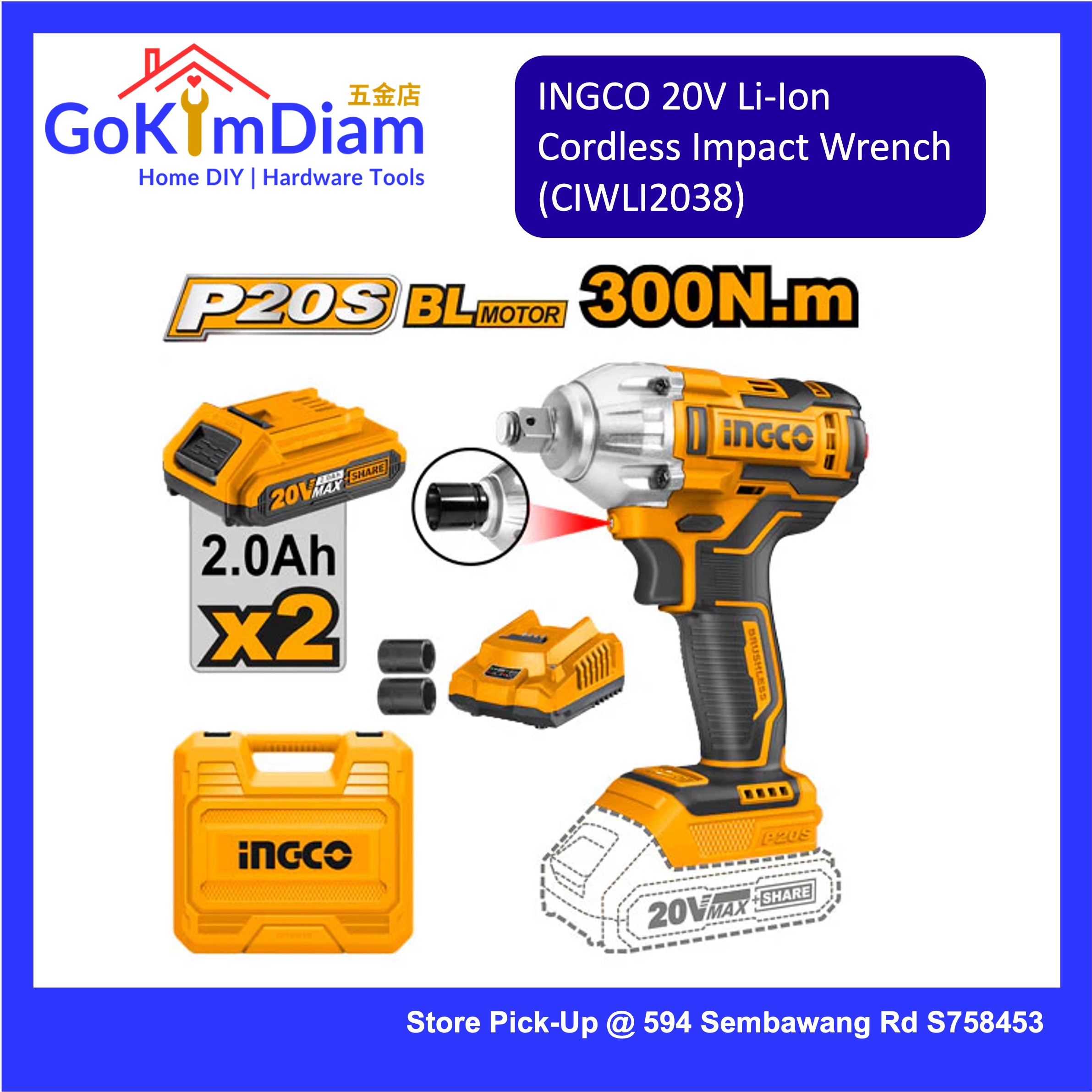 INGCO 20V Lithium Ion Cordless Impact Wrench (CIWLI2038) | Lazada Singapore