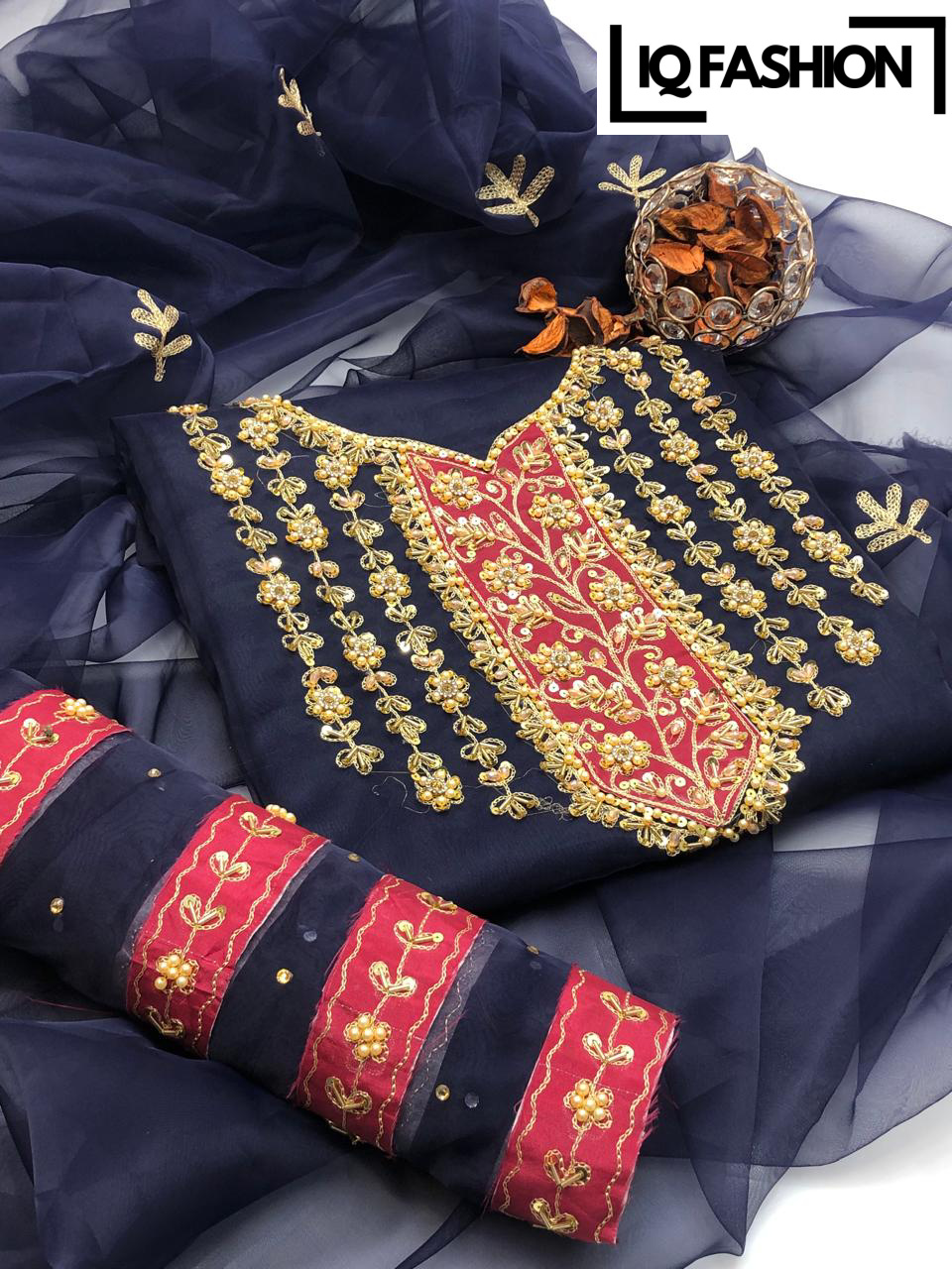 Women Dress - 2pc Suit for Girls - Organza - Handmade - Aari Zari Beeds ...