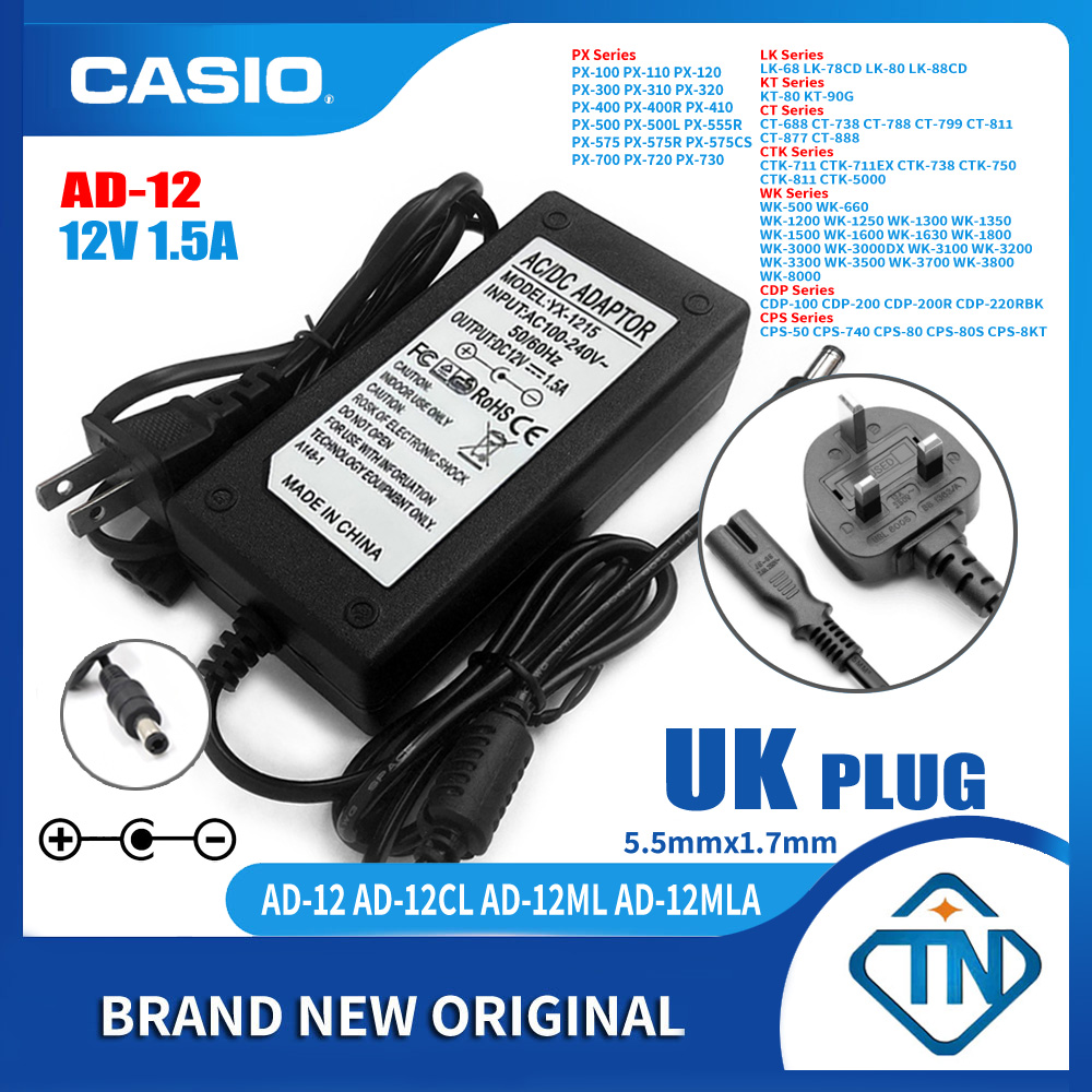 12V 1.5A AC/DC อะแดปเตอร์ AD-12 AD-12ML สำหรับ Casio PX-100 PX-110 PX ...