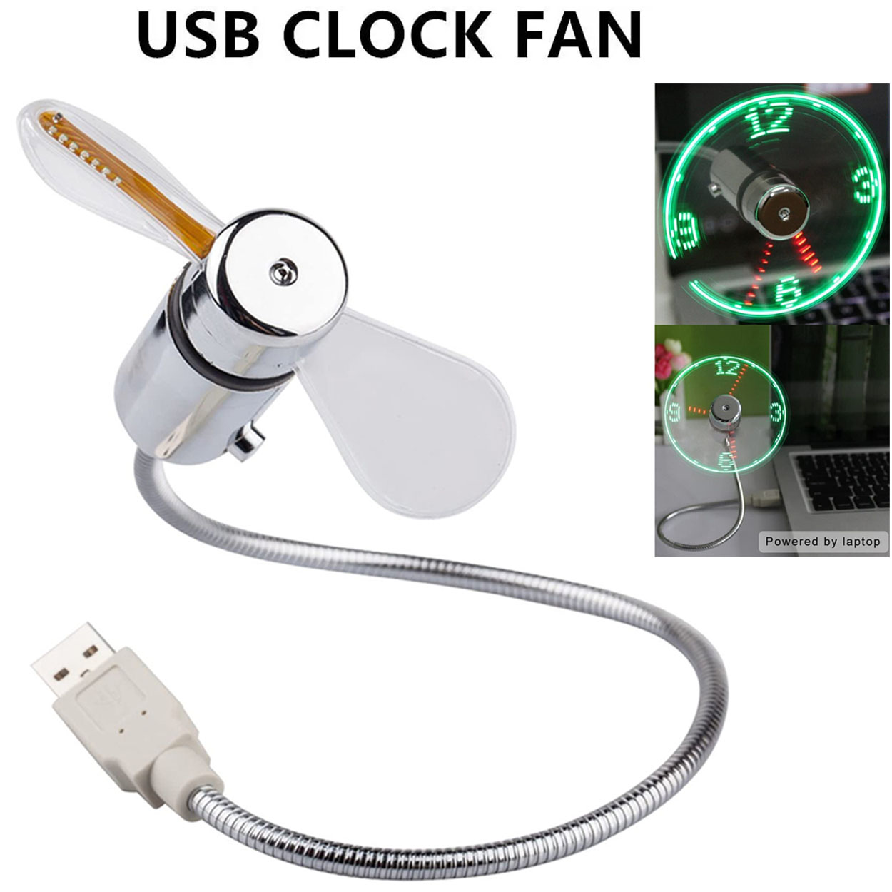 USB Mini Flexible Time Clock Fan with LED Light Real Time Display ...