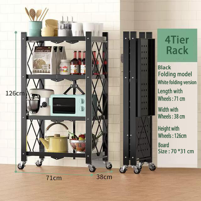 Folding kitchen rack/3 / 4 / 5 foldable storage rack with wheels for ...