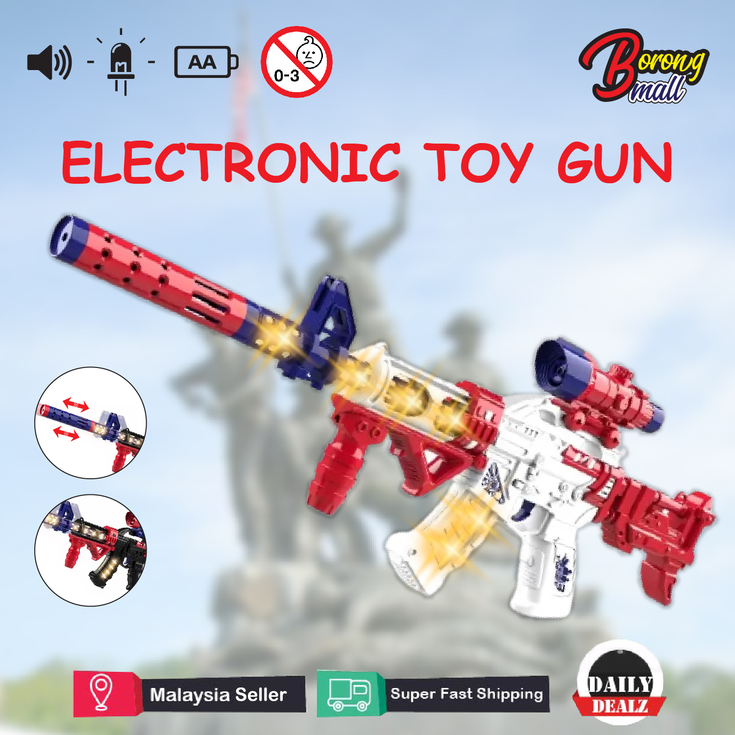 60CM Shooting Toy Gun Combat Rifle with LED Light & Sound Effects ...