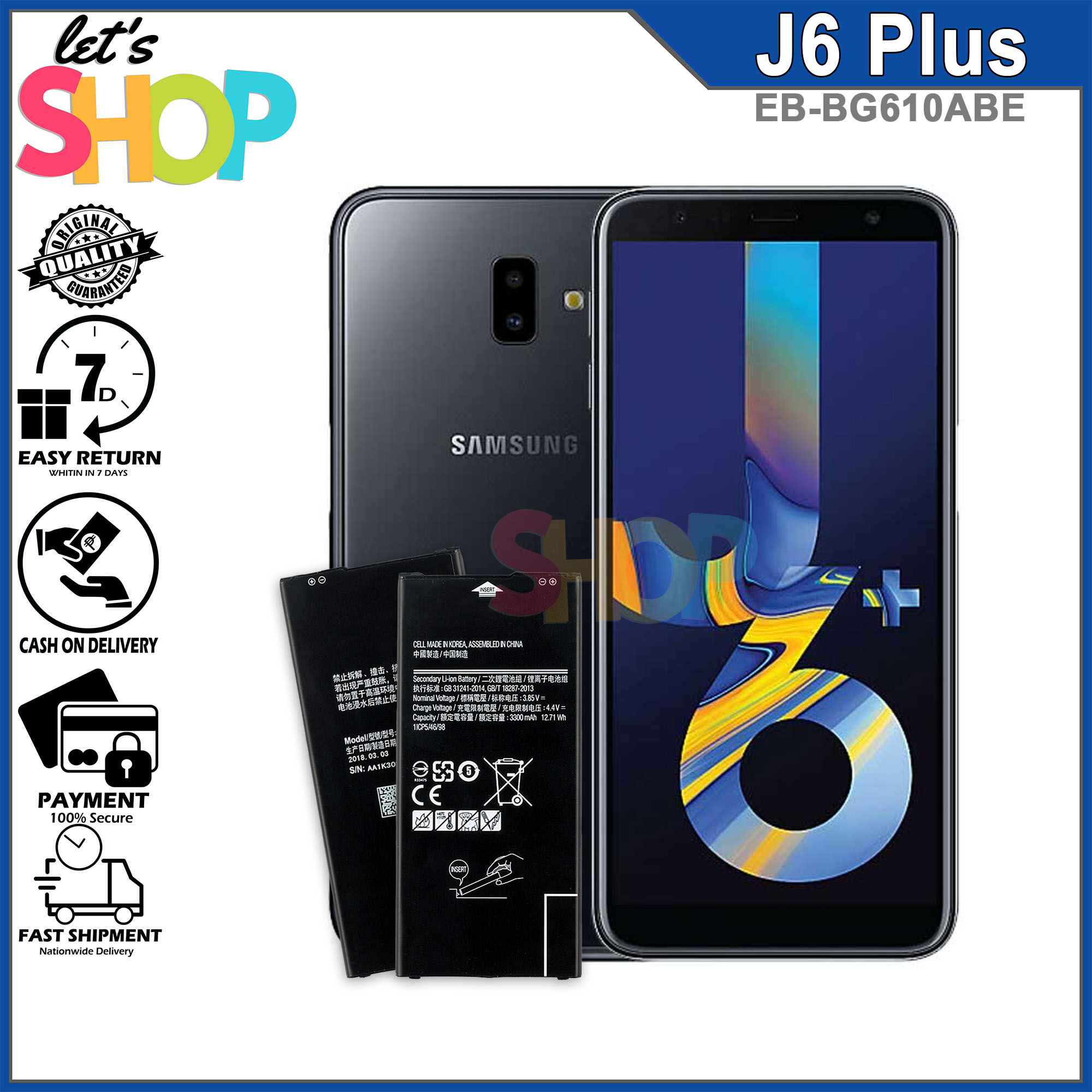 Samsung Galaxy J6+, J6 Plus, SM-J610FN/DS SM-J610G Battery Model EB ...