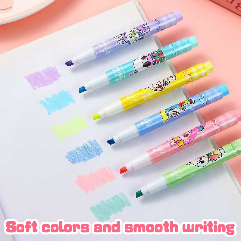 6Pcs Multicolour Highlighter Pen Set Kawaii Labubu Fluorescent Markers ...
