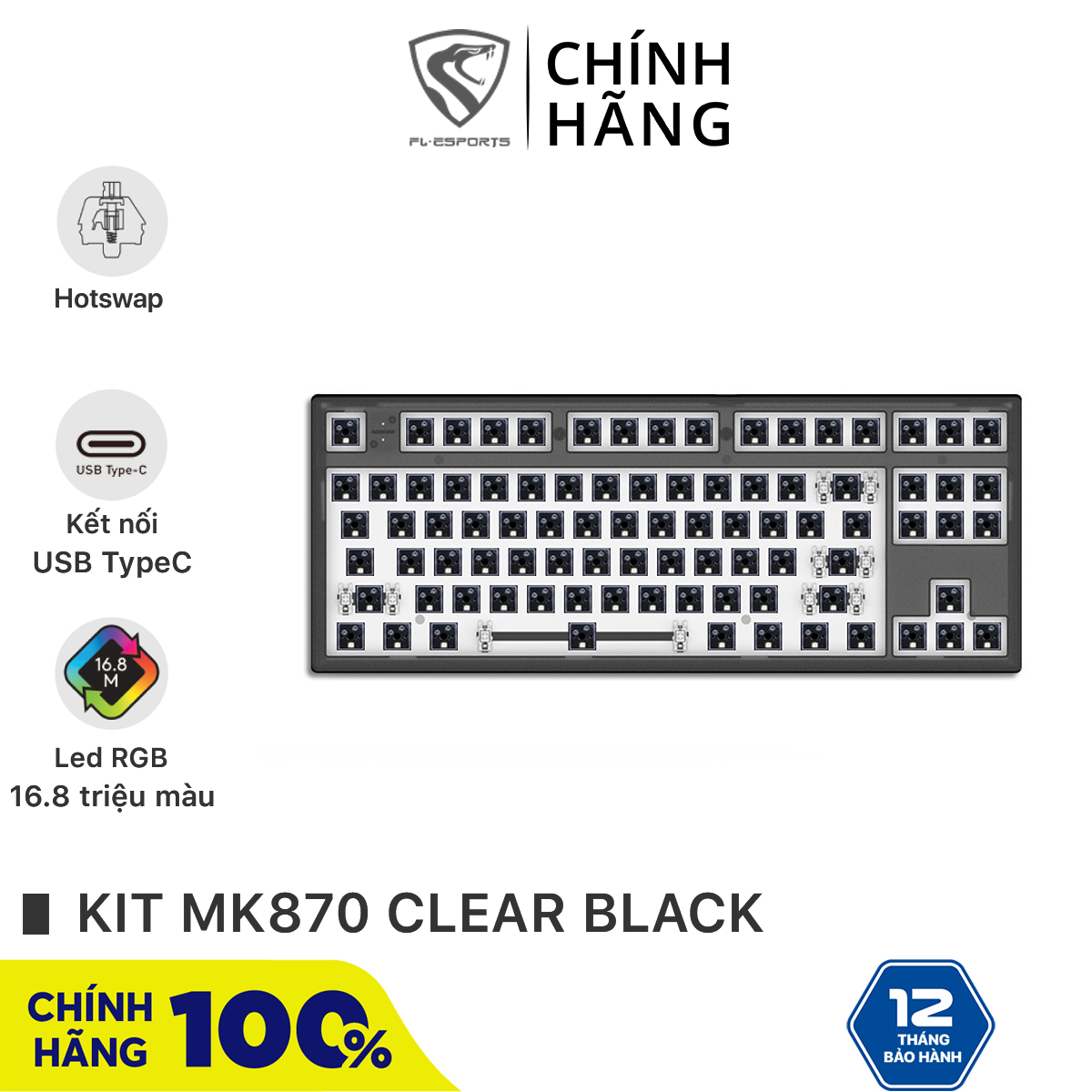 Bộ kit bàn phím cơ FL-Esports MK870 1 Mode Clear Black - Hotswap - Led ...