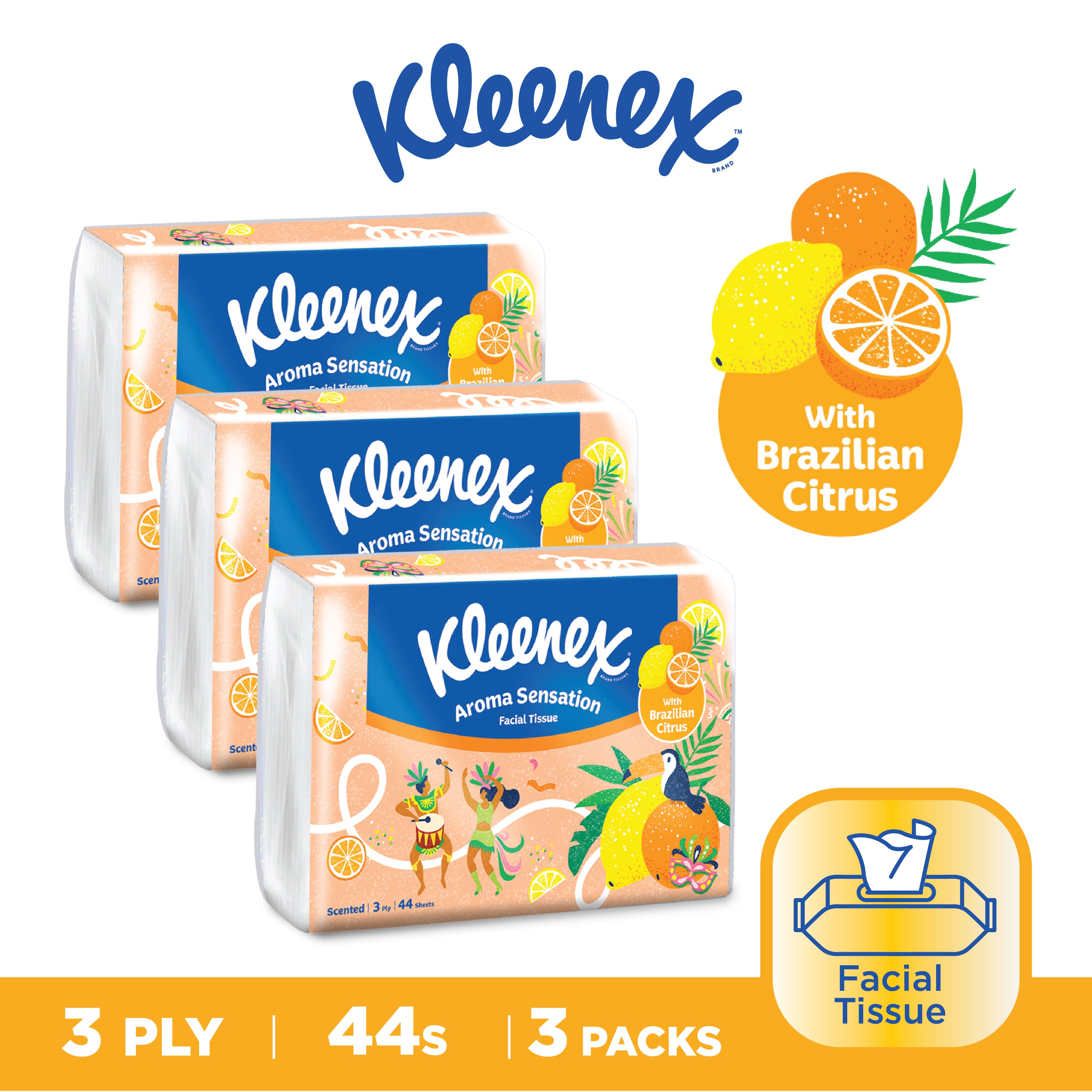 Kleenex Facial Tissue Brazilian Citrus Sensation 3 Ply 44s Triplepack ...