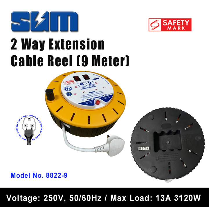 2 Way Extension Cable Reel with Safety Mark (6 & 9 Meter) | Lazada ...