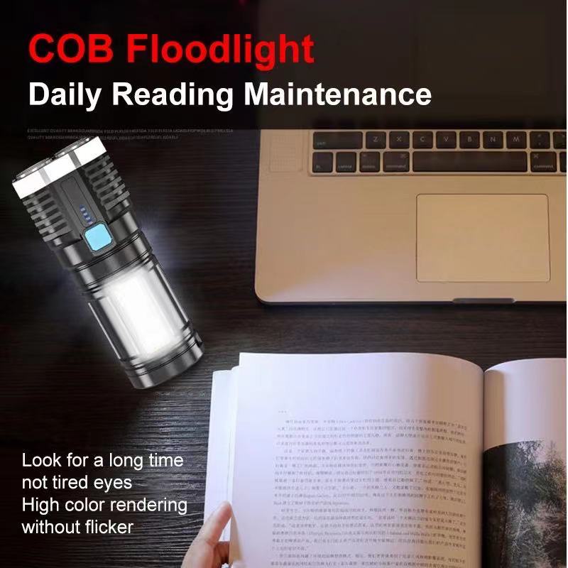 Vimite 4 Head LED Flashlight with COB Side Light Outdoor Waterproof ...
