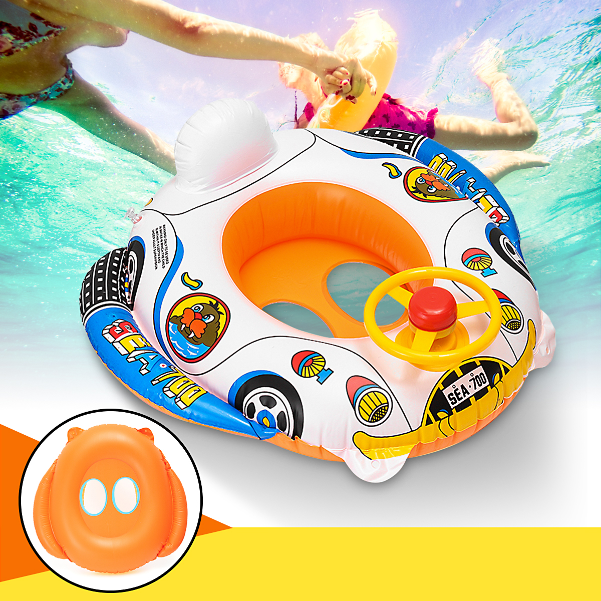 Wheel Horn Inflatable Kids Baby Pool Swim Ring Seat Float Boat Swimming ...