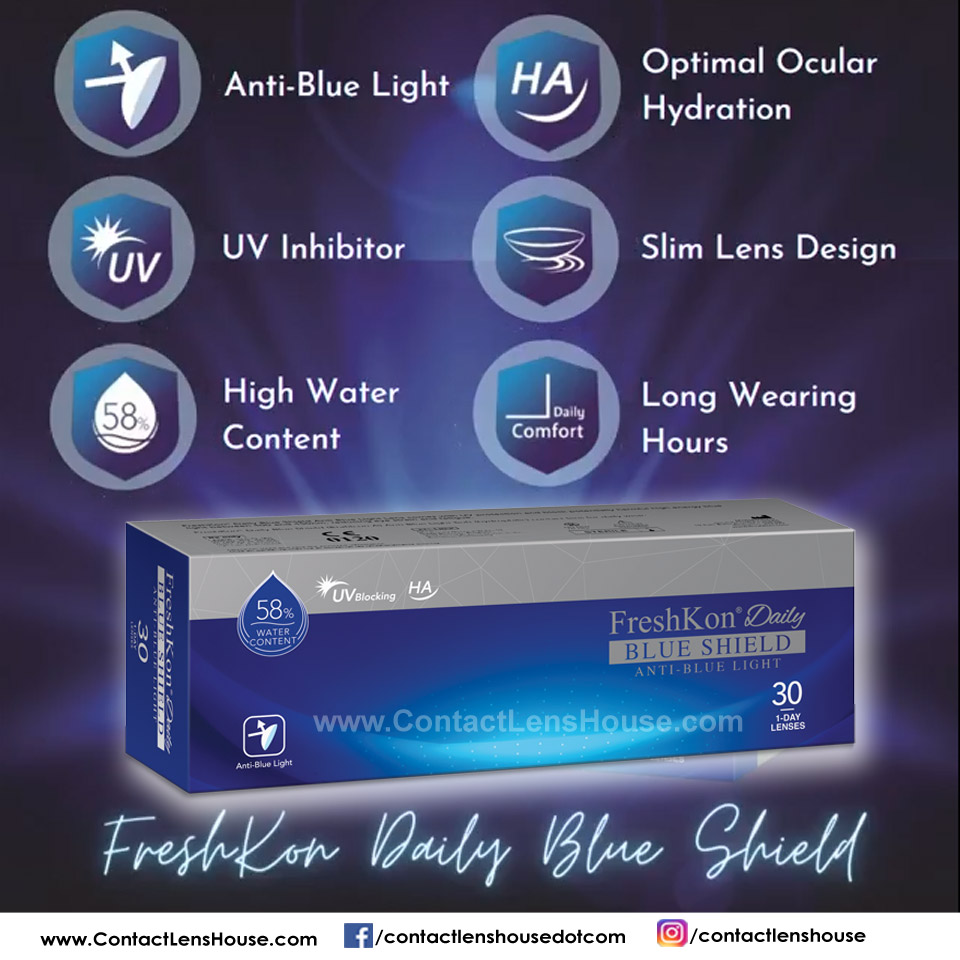 Freshkon Daily Blue Shield Anti Blue-Light Clear Contact Lenses (10 ...