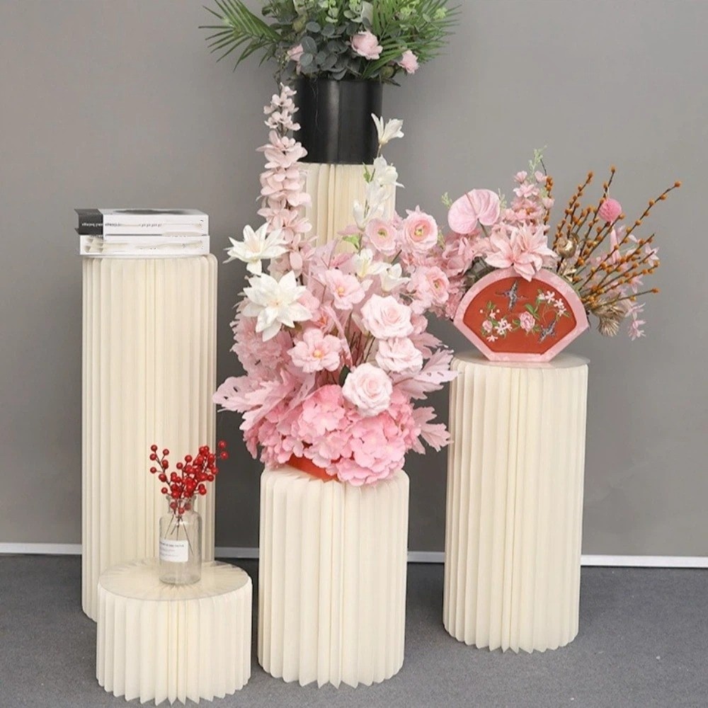 Dessert Stand Foldable Roman Pillar Dessert Rack Paper White Cylinder ...