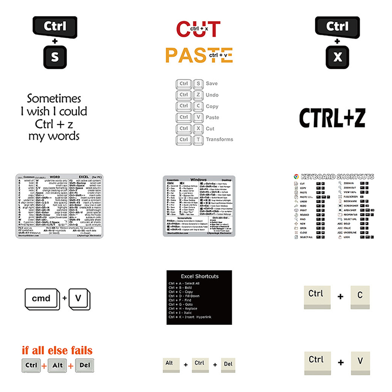 30Pcs Windows+ Word/Excel /Adobe Photoshop Keyboard Guide Shortcut ...