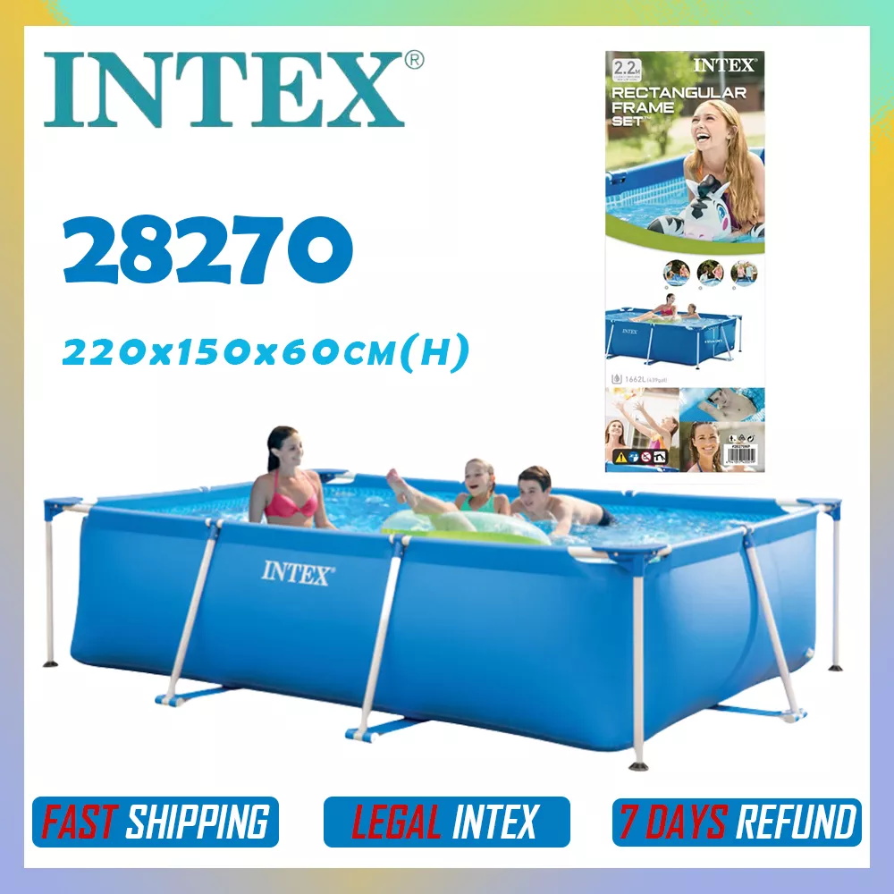INTEX 28270 Rectangular Steel Frame Swimming Pool Swimming Pool Adult ...