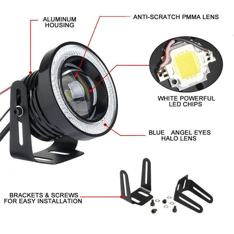 2.5'' 15W Car White COB LED Projector Angel Eyes Blue Ring DRL Fog Light Lamp | Daraz.com.np
