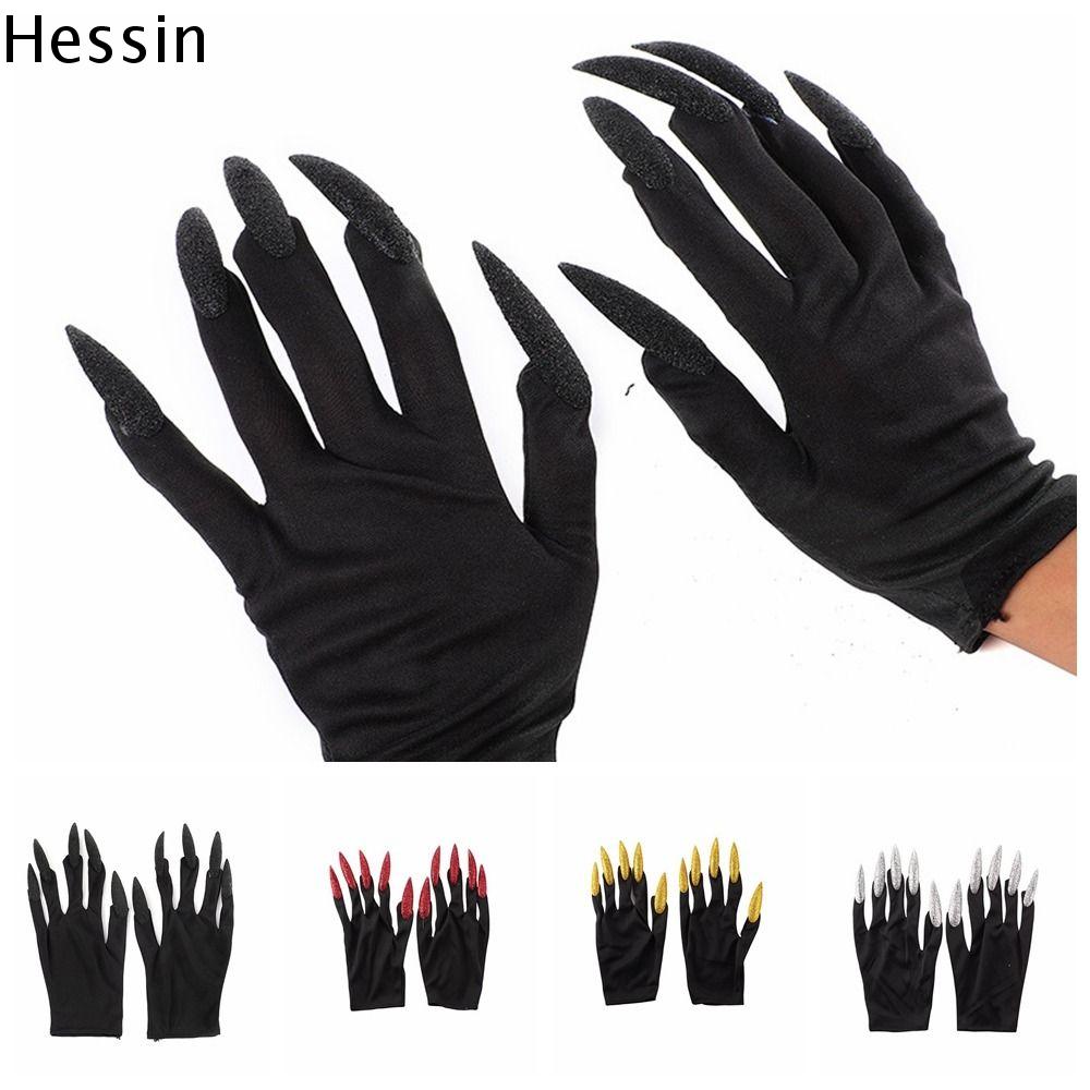 HESSIN เล็บยาวเล็บ ถุงมือกรงเล็บผี นิ้วเต็มนิ้ว ผ้าผ้าทอ ถุงมือแม่มด ...