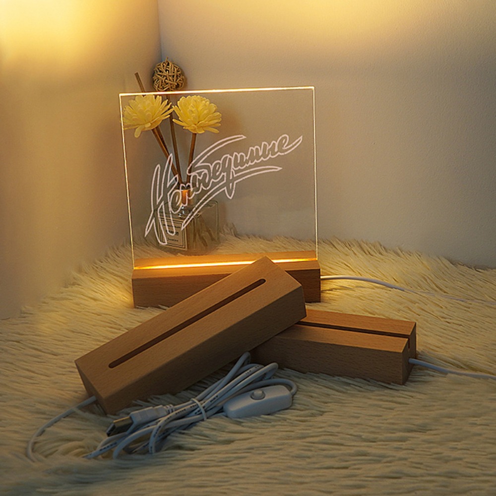 Room 3D Rectangle Stand Art Decor Base Warm/White Light Resin Night ...