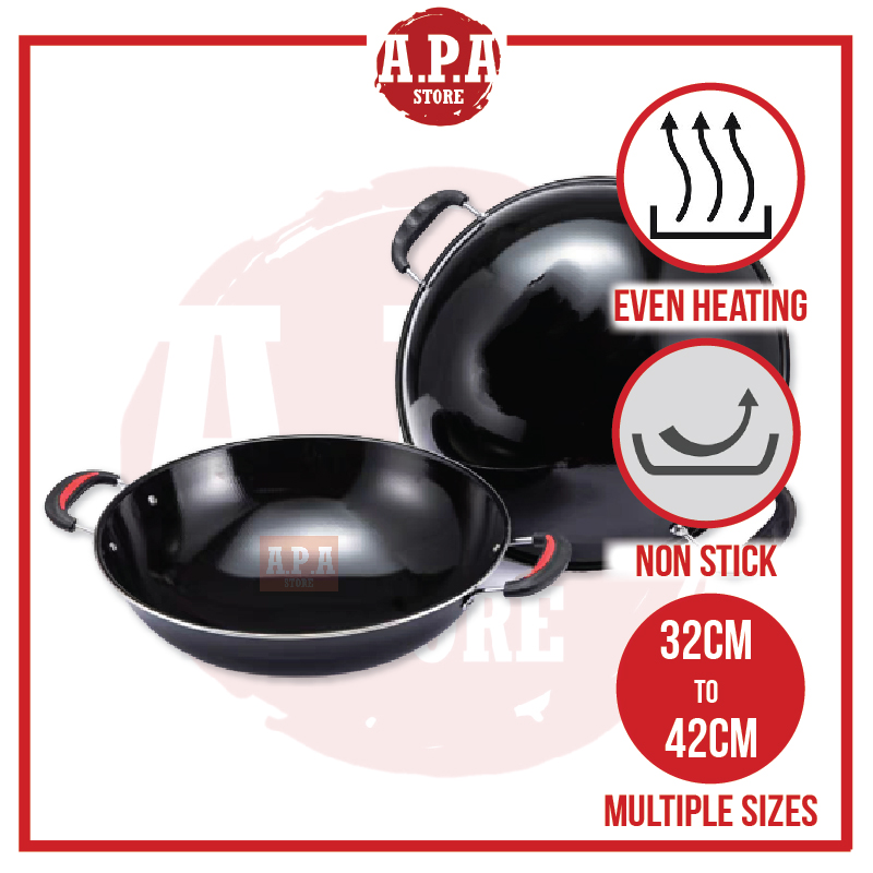 APA Kuali Hitam KS-Red Dua Telinga Enamel Wok Favorite Iron Wok Black ...