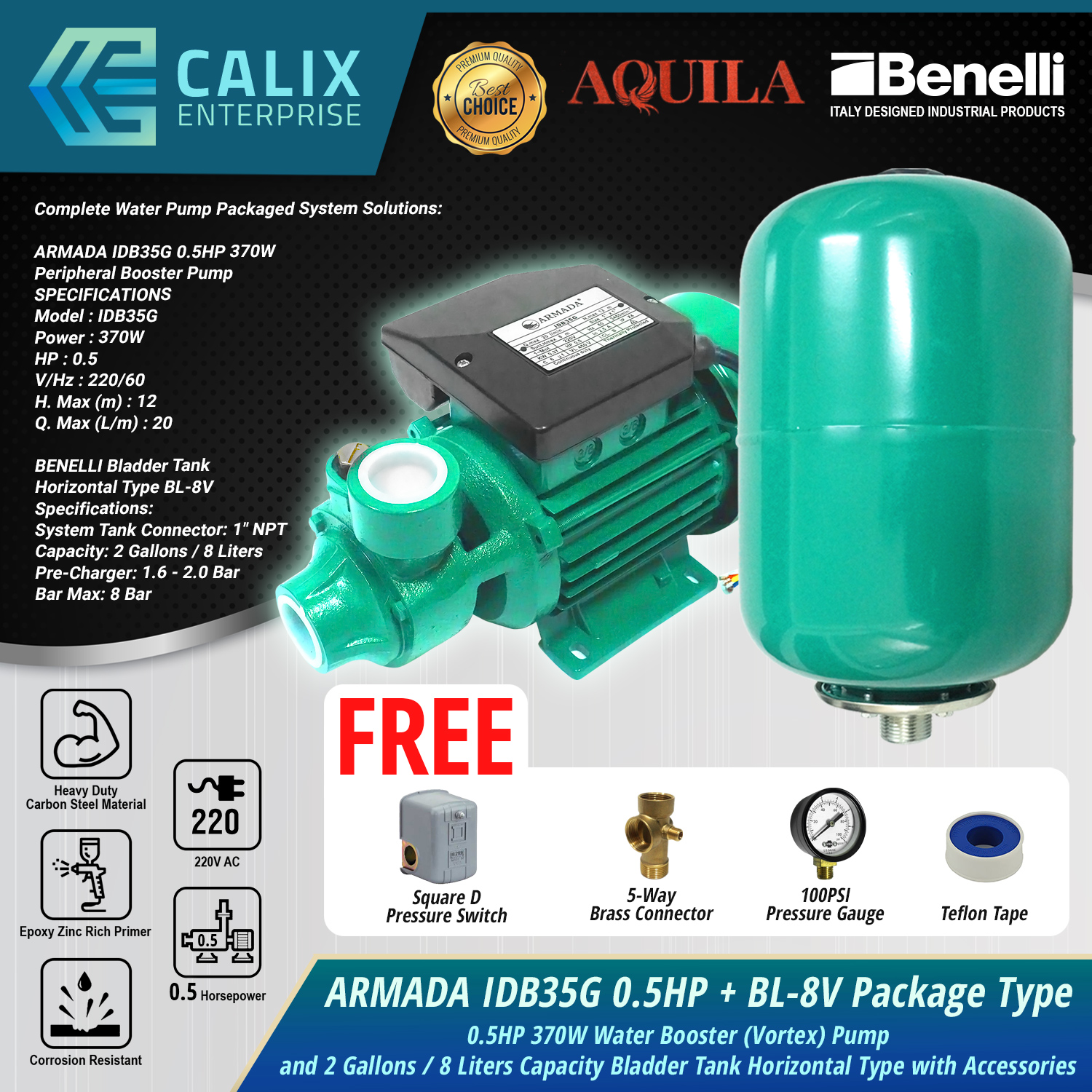 ARMADA IDB35G 0.5HP + BL-8V Package Type - 0.5HP 370W Water Booster ...
