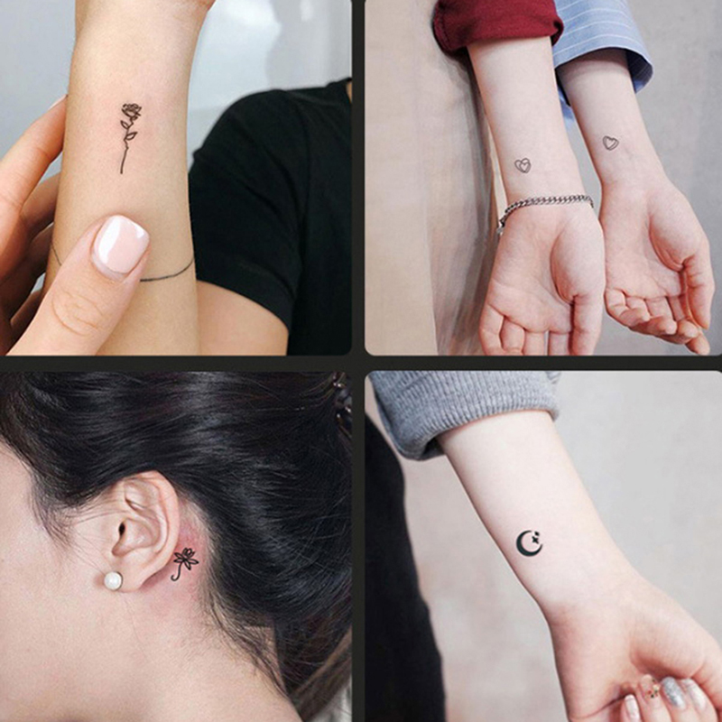 Temporary Tattoo Cute Stickers Black Smile Rose Tatto Witch Cube Arm ...