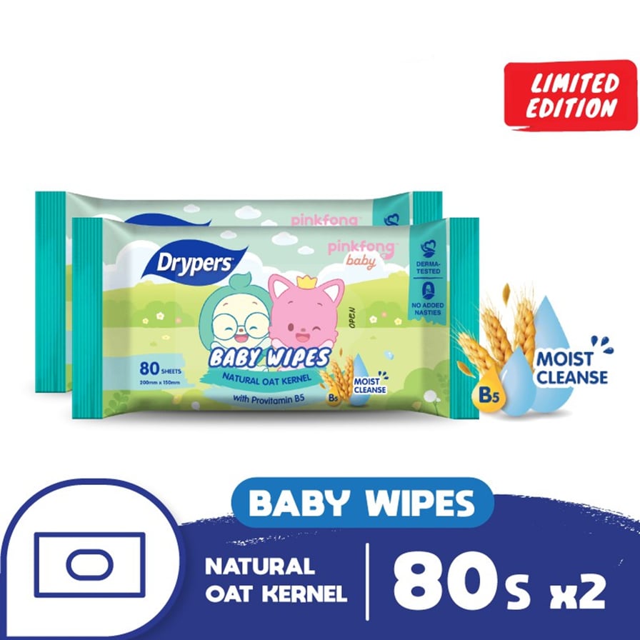 Drypers Pinkfong Baby Wipes Oat 80'sx2 | Lazada