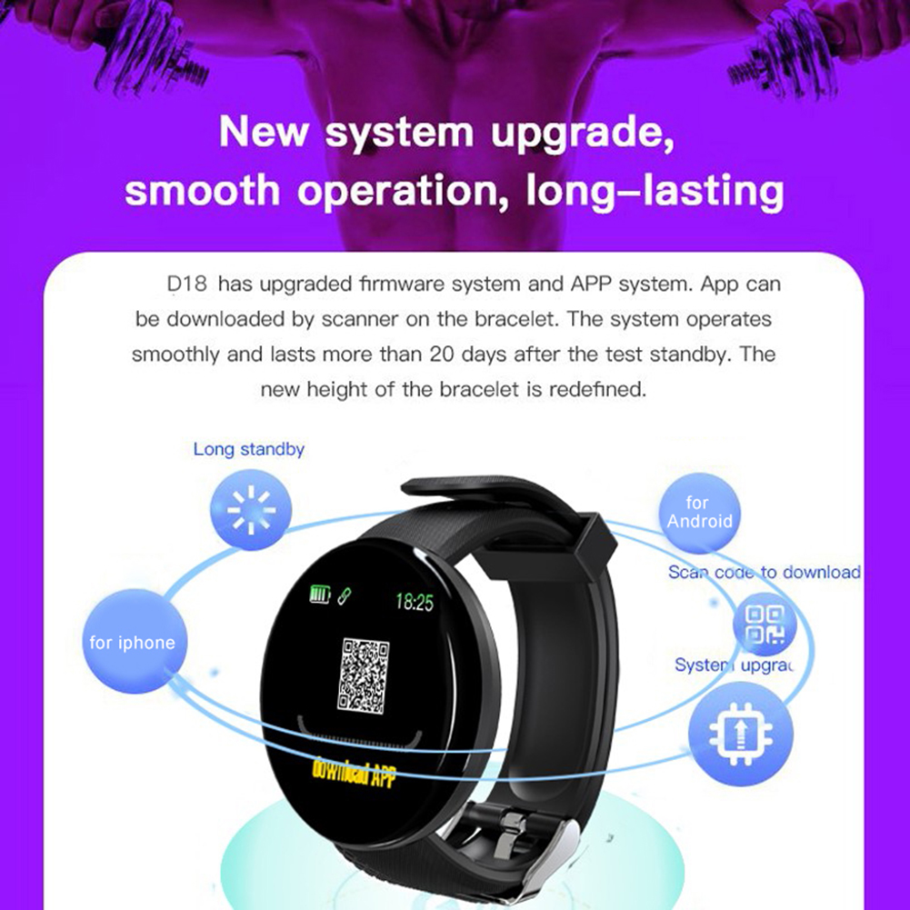 new style D18 Smart Watch Full Touch Clock Blood Pressure Heart Rate ...