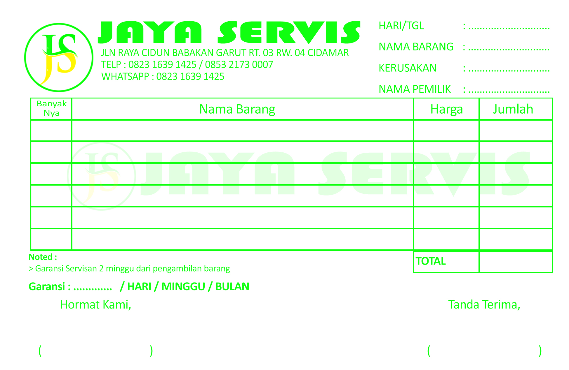 CETAK NOTA SERVICE ELEKTRONIK HP AC UKURAN 1/4 MINIMAL ORDER 4 BUKu 2 ...