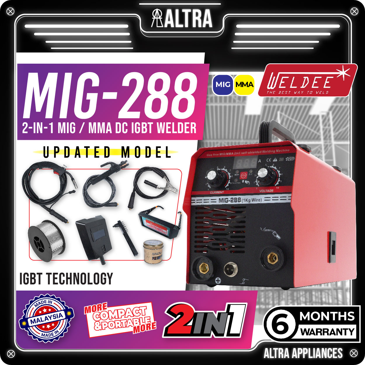 WELDEE MIG-288 2 in 1 Gas-less Welding Machine / MIG & MMA Inverter ...