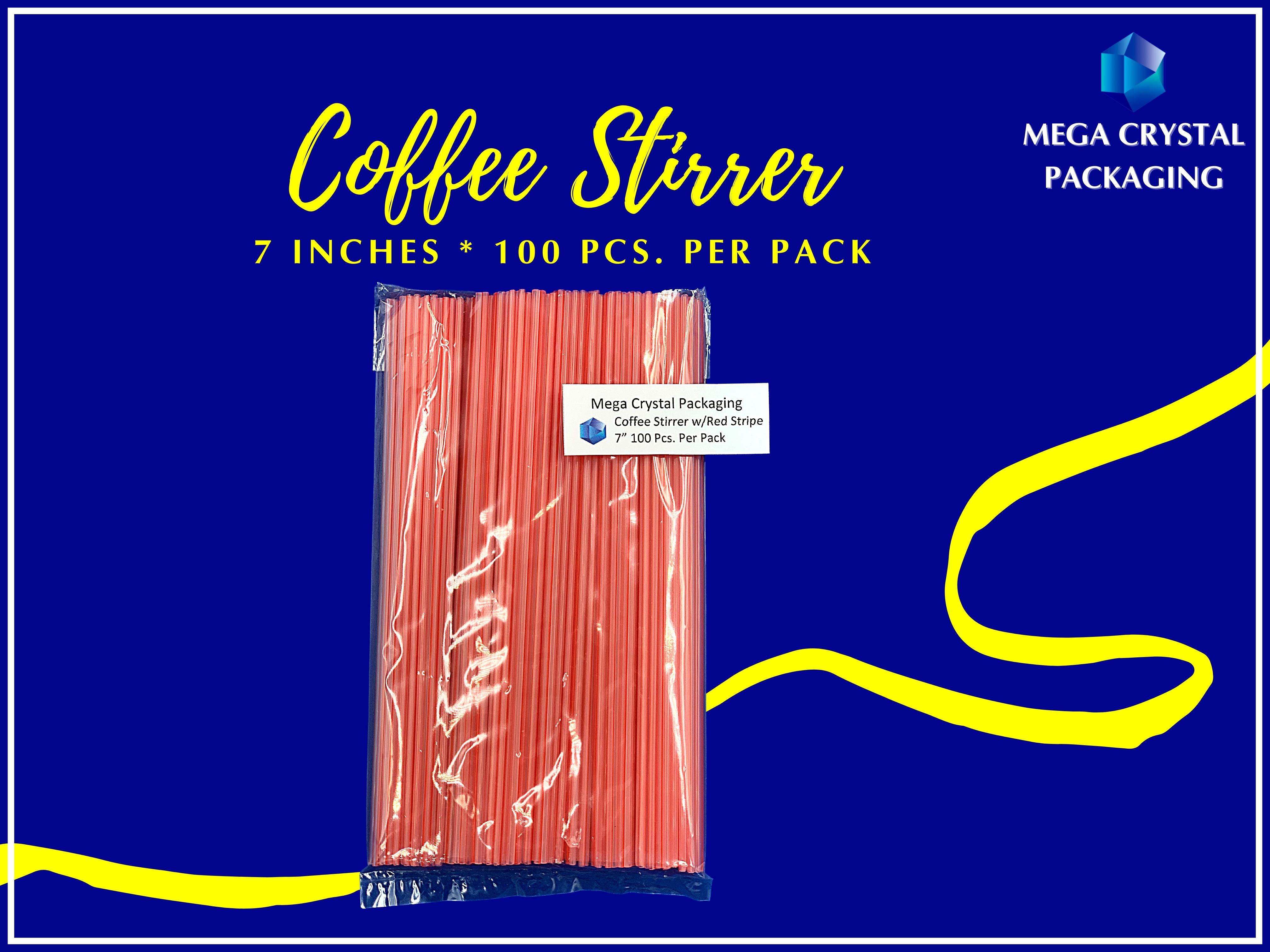 [ 100 Pcs. ] Coffee Stirrer Straw Clear with Red Stripe 5 Inches / 7 ...