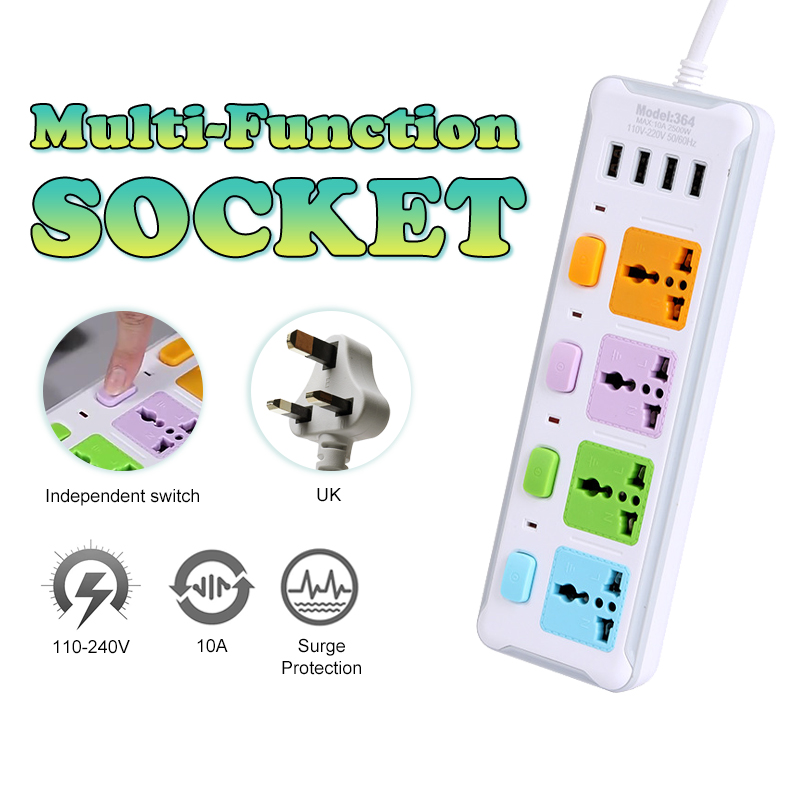Power Socket 2 Universal Socket 3 USB Extension Socket Plug Ports 2M ...