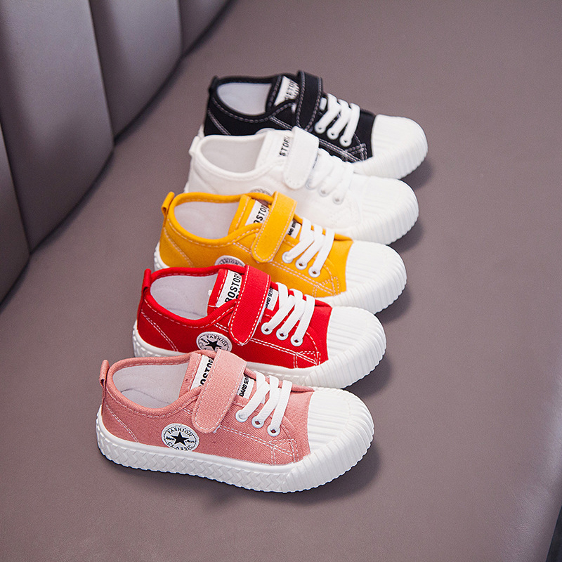 Spring New Boys and Girls Solid Bottom Canvas Shoes Baby Middle and Big ...