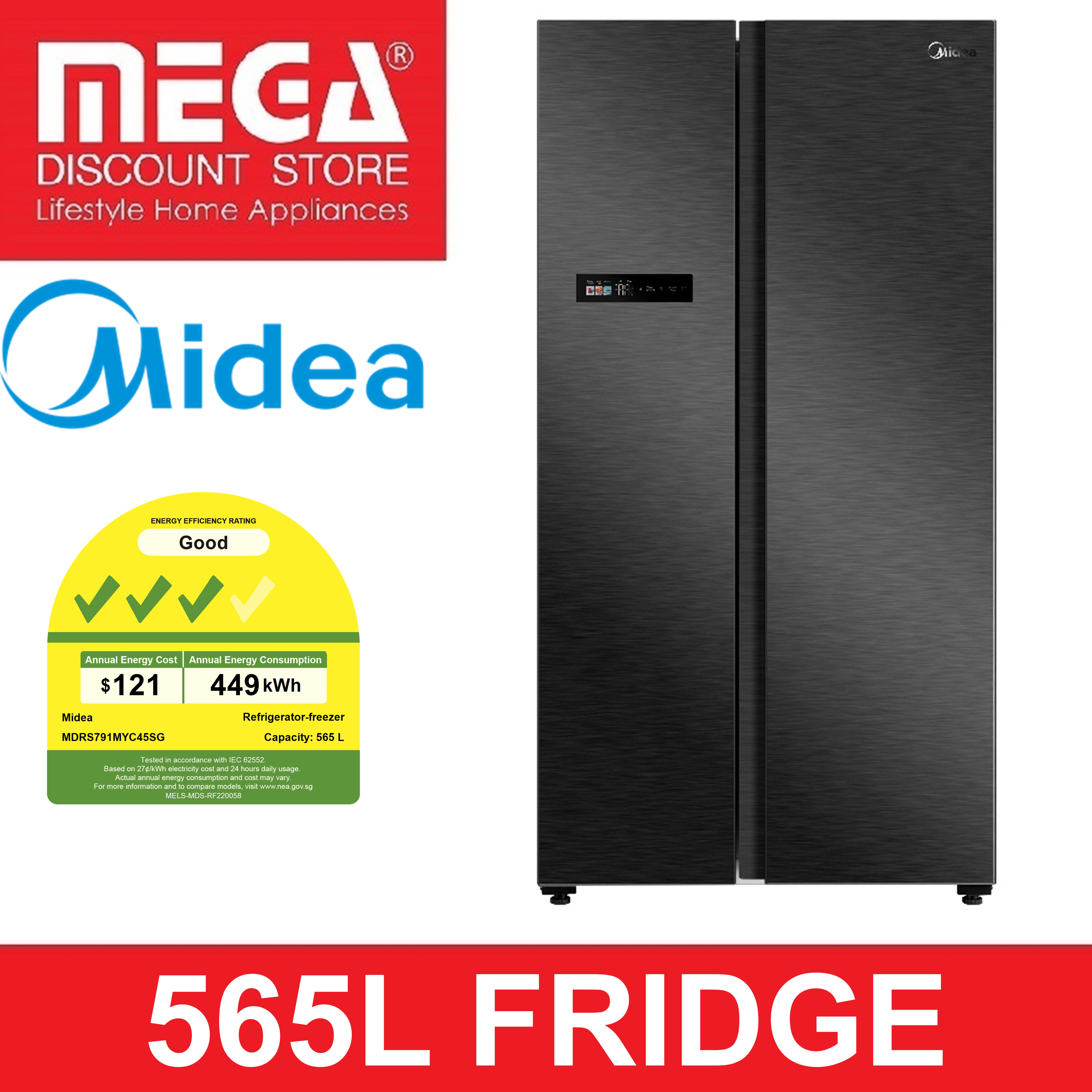 MIDEA MDRS791MYC45SG 565L SIDE-BY-SIDE FRIDGE (3 TICKS) | Lazada Singapore