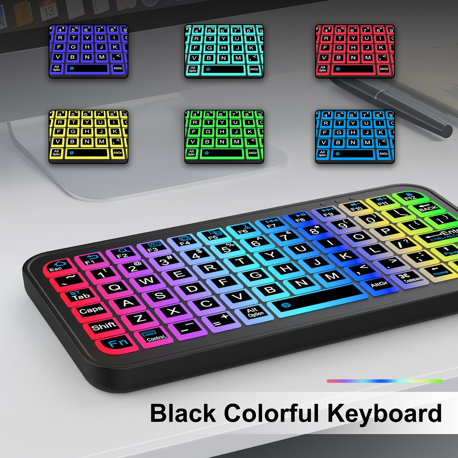 Mini Wireless Bluetooth 5.2 Keyboard 5inch Keycups 7 Color Backlit ...